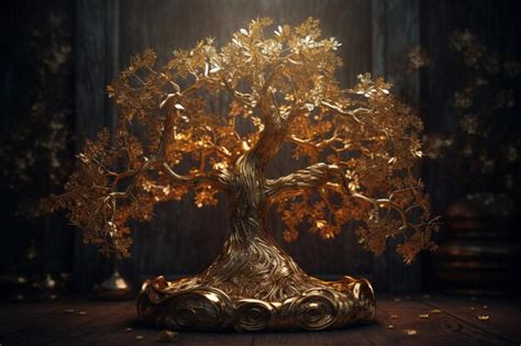 Premium AI Image A Gold Tree Is Displayed In A Dark Room