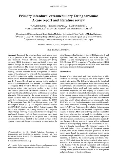 Pdf Primary Intradural Extramedullary Ewing Sarcoma A Case Report And Literature Review