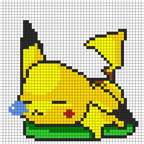 an image of a pixelated pikachu laying down