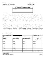 Acceleration Lab Report Docx PHYS LB Sec Experiment Title Acceleration Name Edwina