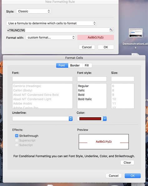 Mac Excel Conditional Formatting Why Can T I Format Decimal Rounding Only Font Border