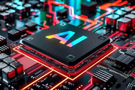 AI Microchip With Red Lights Artificial Intelligence Advanced Tech Digital Circuitry High Tech