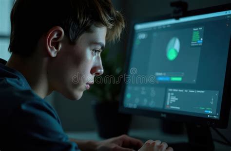 Young Individual Engages In Cybersecurity Tasks With Ai Analysis At