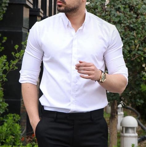 پیراهن سفید مردانه دکمه مخفی دوخت صنعتی اورجینال دیلم اورجینال دیلم