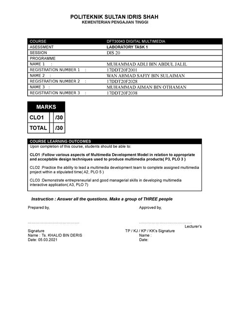 Laboratory Task 1 Srd Kementerian Pengajian Tinggi Course Dft30043 Digital Multimedia