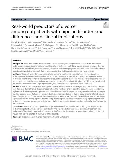 Pdf Real World Predictors Of Divorce Among Outpatients With Bipolar