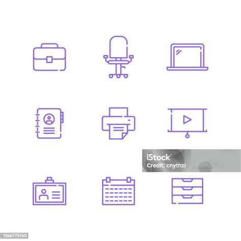 사무실 및 작업 영역 관련 선 아이콘 집합입니다 윤곽 선자 모음 편집 가능한 스트로크 0명에 대한 스톡 벡터 아트 및 기타