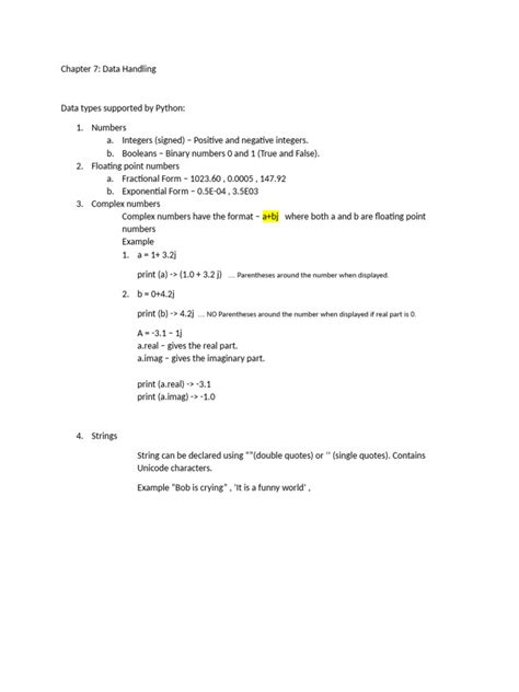 Chapter 7 Data Handling Pdf Data Type Arithmetic