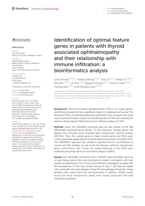 Pdf Identification Of Optimal Feature Genes In Patients With Thyroid Associated Ophthalmopathy