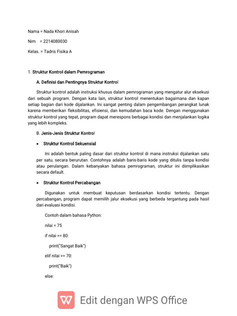 Struktur Kontrol Dalam Pemrograman Pdf Komputer