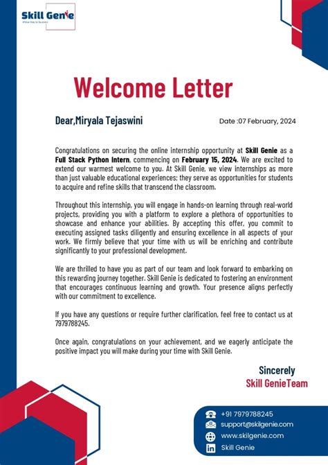 Tejaswini Miryala On Linkedin Internship Python Skillgenie Techworld Excited
