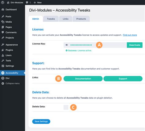 Admin Tab Admin Menu Accessibility Tweaks Docs Divi Modules