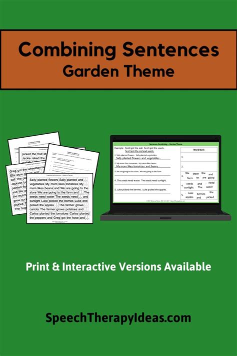 Improving Sentence Complexity By Combining Simple Sentences Garden Theme