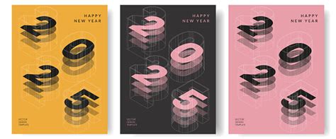 새해 복 많이 받으세요 2025 숫자와 함께 현대적인 트렌디 한 포스터 세트 배너의 창의적인 개념 달력 표지 분홍색 검은색 노란색에 타이포그래피가 있는 디자인 템플릿