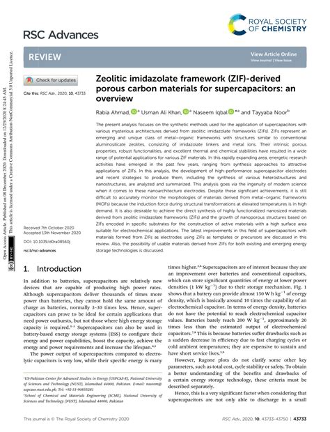 Pdf Zeolitic Imidazolate Framework Zif Derived Porous Carbon