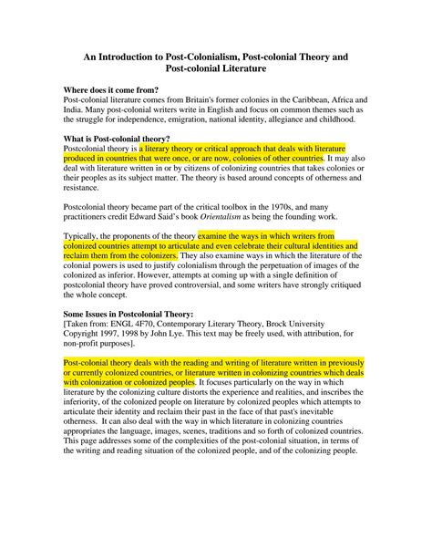 Solution An Introduction To Post Colonialism Post Colonial Theory And Post Colonial Literature