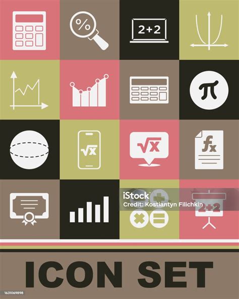 칠판 함수 수학 기호 파이 그래프 일정 차트 다이어그램 계산기 및 아이콘을 설정합니다 벡터 0명에 대한 스톡 벡터 아트 및 기타 이미지 Istock