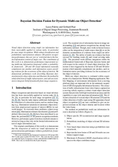 Pdf Bayesian Decision Fusion For Dynamic Multi Cue Object Detection