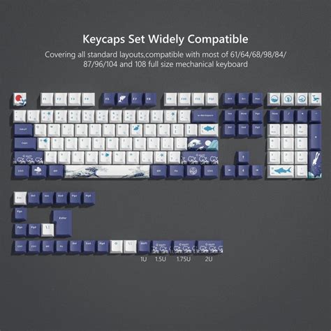 Blue White Wave Custom Keyboard Keycaps Dye Sublimation PBT Keycaps Cherry Profile For Gateron