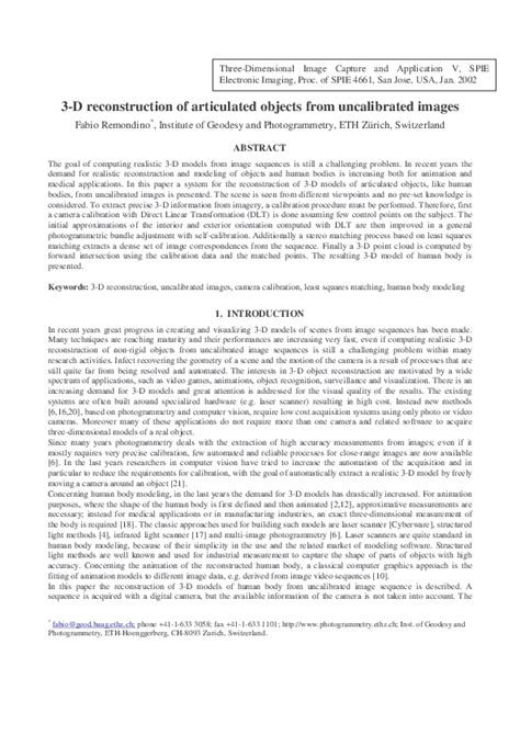 Pdf 3d Reconstruction Of Articulated Objects From Uncalibrated Images