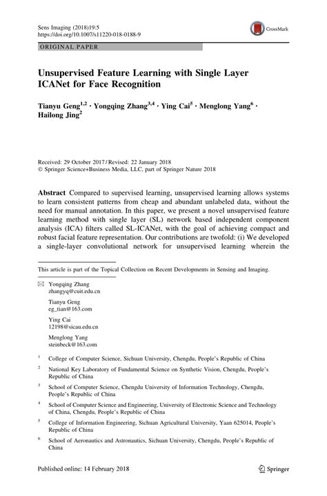 Pdf Unsupervised Feature Learning With Single Layer Icanet For Face