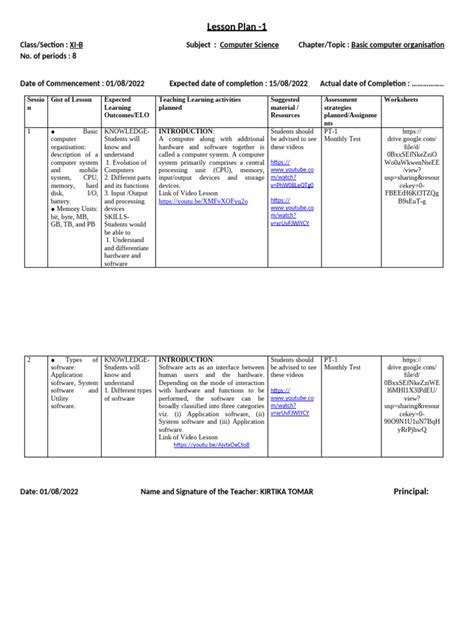 Lesson Plan Computer Organisation Pdf Software Inputoutput