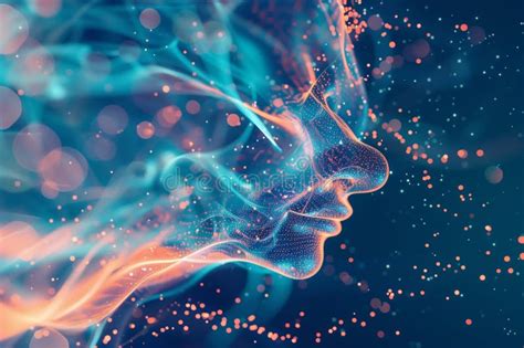 abstract human head with digital circuitry representing ai and futuristic technology reflecting