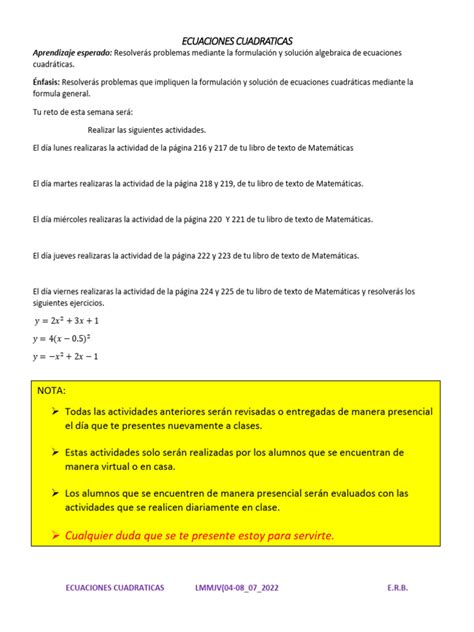 Ecuaciones Cuadraticas Pdf Métodos Y Materiales De Enseñanza