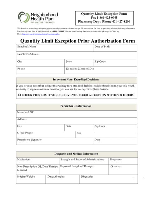 Fillable Online Quantity Limit Exception Prior Authorization Form Fax Email Print Pdffiller