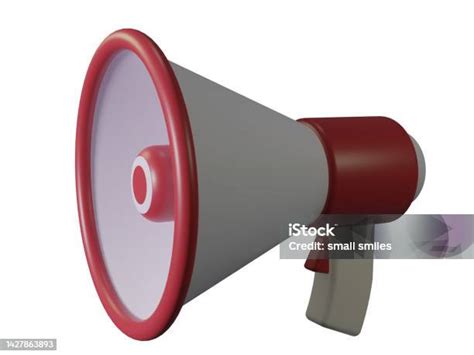 흰색 배경에 빨간색 메가폰 라우드 스피커 모델 기호 3d 일러스트레이션 3차원 형태에 대한 스톡 사진 및 기타 이미지 3차원