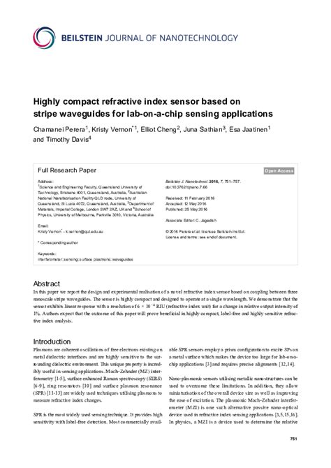Pdf Highly Compact Refractive Index Sensor Based On Stripe Waveguides For Lab On A Chip