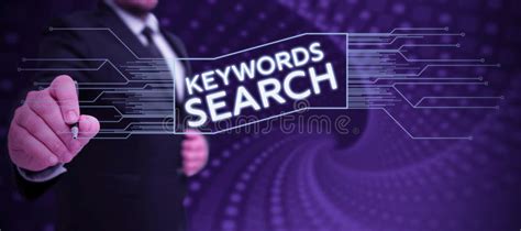 Text Sign Showing Keywords Search Business Concept Looks For Matching Documents That Contain