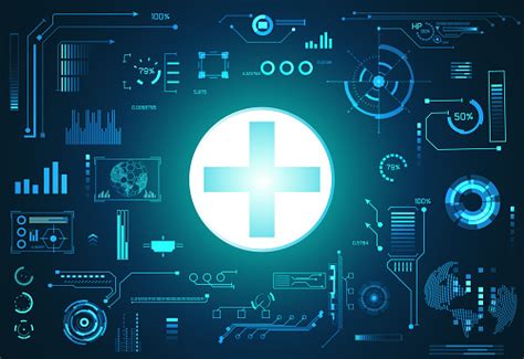 추상적인 기술 디지털 데이터 차트 통신 및 원 활력 혁신의 Ui 미래 개념 건강 Hud 인터페이스 홀로그램 요소에 안녕 기술