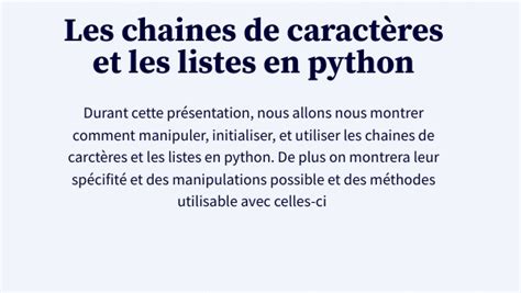 Les chaines de caractères et les listes en python