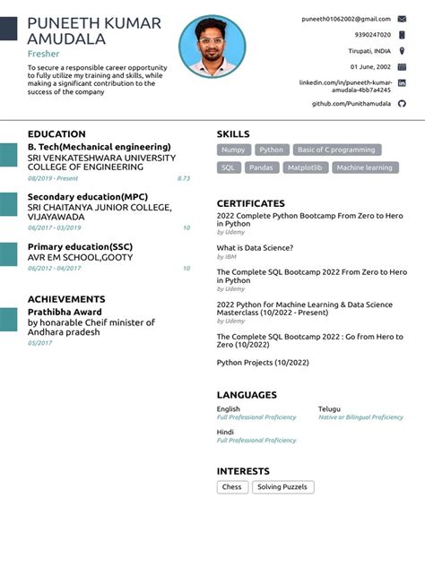 puneeth a resume pdf computing computer science