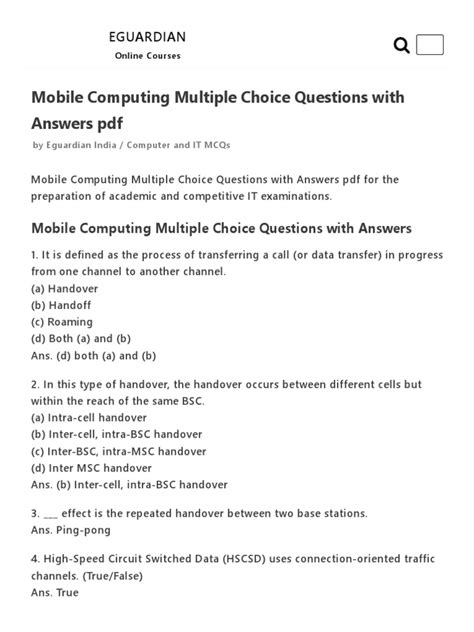 Mobile Computing Multiple Choice Questions With Answers Pdf Pdf Internet Protocols