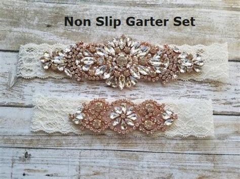 Sale Wedding Garter And Toss Garter Crystal Rhinestones With Rose Gold Details Ivory Wedding