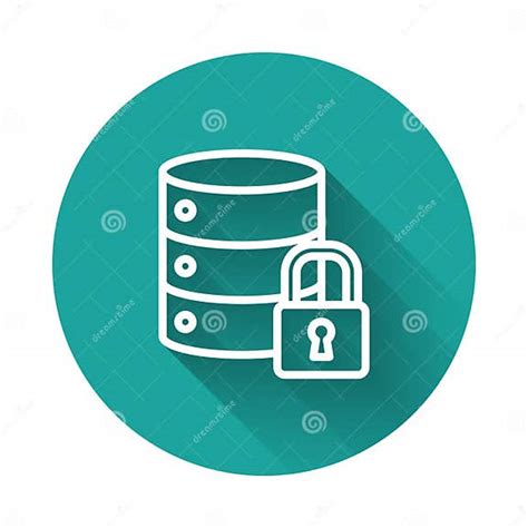 White Line Server Security With Closed Padlock Icon Isolated With Long Shadow Security Safety