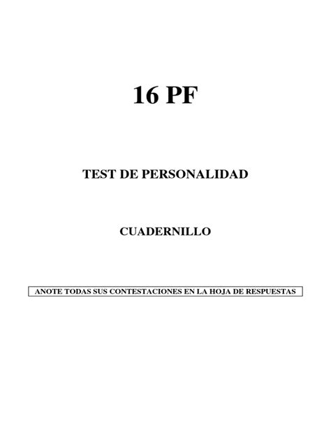 Cuadernillo 16pf Pdf