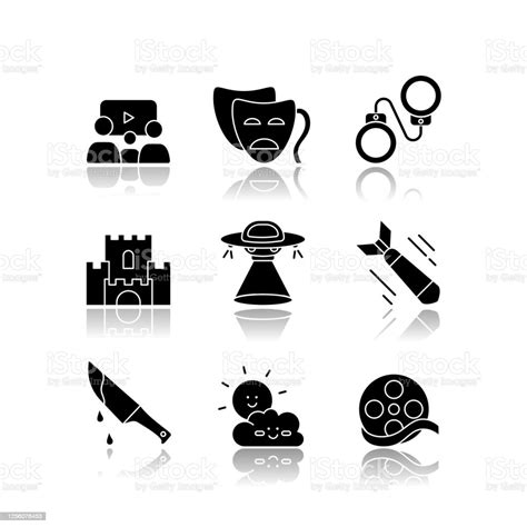 동영상 카테고리는 그림자 검정색 글림프 아이콘 세트를 삭제합니다 다른 영화 유형 인기있는 영화 장르 일반적인 영화 촬영 스타일