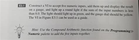 e3 1 construct a vi to accept five numeric inputs