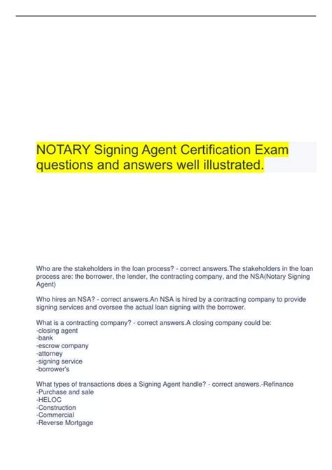Notary Signing Agent Certification Bundled Exam Questions And Answers Well Illustrated Stuvia Us