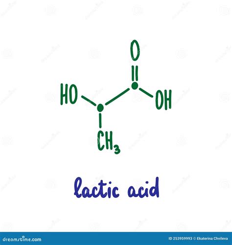 Lactic Acid Hand Drawn Vector Formula Chemical Structure Lettering Blue