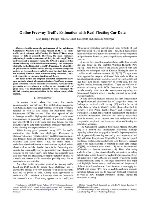 Pdf Online Freeway Traffic Estimation With Real Floating Car Data