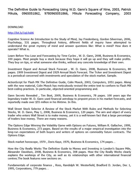 The Definitive Guide To Forecasting Using Wd Ganns Square Of Nine Pdf