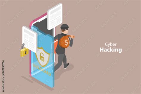 3d Isometric Flat Vector Conceptual Illustration Of Cyber Hacking
