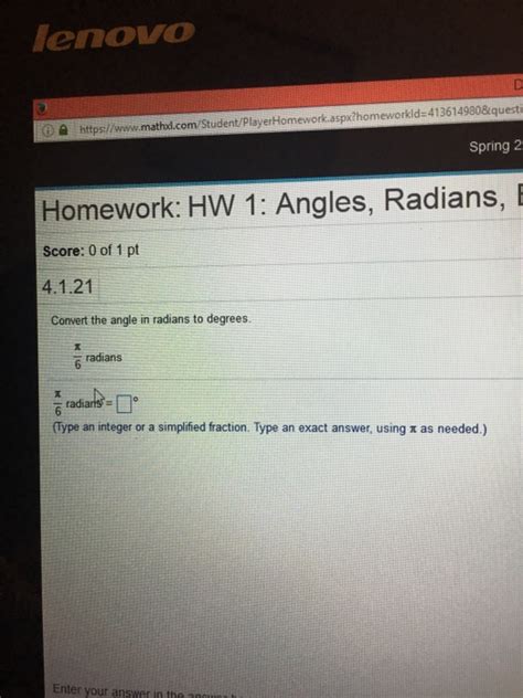 Solved Convert The Angle In Radians To Degrees Pi Chegg Com