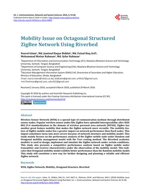 Pdf Mobility Issue On Octagonal Structured Zigbee Network Using Riverbed