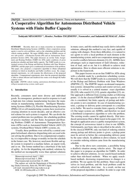 Pdf A Cooperative Algorithm For Autonomous Distributed Vehicle Systems With Finite Buffer Capacity