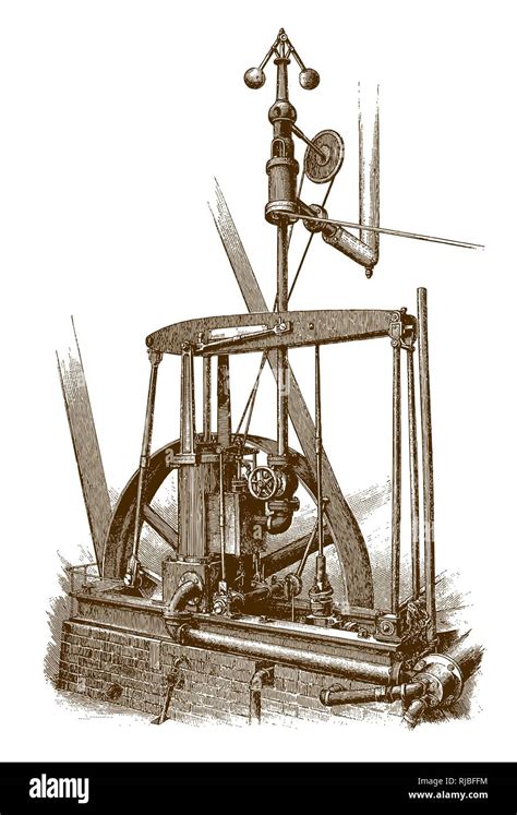 Historic Industrial Grasshopper Beam Engine After An Engraving Or Etching From The 19th Century